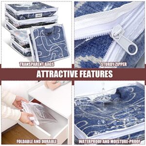 6 Pieces Zippered Storage Bags Clear Sweater Storage Bag PVC Plastic Storage Bags for Blankets Clothes Closet Quilt Pillow Bed Sheet Organizer with Zipper and Label (14.2 x 12 x 3.2 Inch)