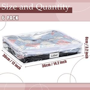 6 Pieces Zippered Storage Bags Clear Sweater Storage Bag PVC Plastic Storage Bags for Blankets Clothes Closet Quilt Pillow Bed Sheet Organizer with Zipper and Label (14.2 x 12 x 3.2 Inch)