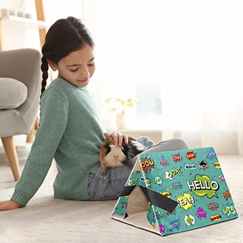 Y-DSIWX Guinea Pig Hideout House Bed, Collection of Explosion Comic Word Graphics Rabbit Cave, Squirrel Chinchilla Hamster Hedgehog Nest Cage