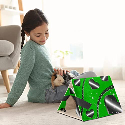 Y-DSIWX Guinea Pig Hideout Cozy Hamster House Cave for Bunny Chinchilla Hedgehog Small Animal Hearts Chain Pattern