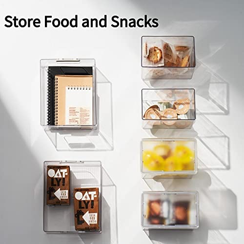 vacane 4 Pack Plastic Shallow Storage Organizer Box Containers with Lids, Stackable Pantry Organizer Built-In Handles Refrigerator Organizer, Storage Cube Hold Food, Snacks, Makeup, Toys-Clear