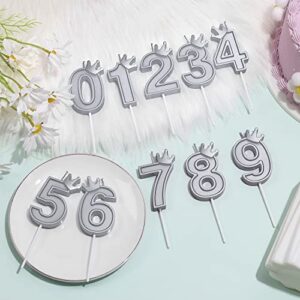 3inch Crown Number Candle, 3D Birthday Number Candle Cake Topper with Crown Cake Numeral Candles Number Candles for Birthday Anniversary Parties (Silver, 7)