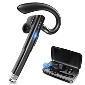 bluetooth headphones, wireless headset wireless headphone with microphone, handsfree single ear headset with case for driver trucker office, compatible with android iphone laptop bluetooth earpiece