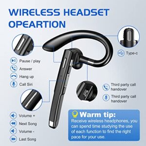 Bluetooth Headphones, Wireless Headset Wireless Headphone with Microphone, Handsfree Single Ear Headset with Case for Driver Trucker Office, Compatible with Android iPhone Laptop Bluetooth Earpiece