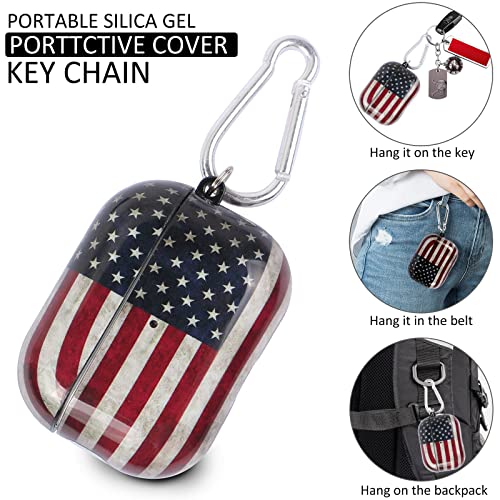 ROLEES for Airpods Pro 2nd Generation Case Cover,Cute Accessories Protective Hard Case Cover Portable & Shockproof Women Girls Men with Keychain/Strap for Airpods 2nd Charging Case(American Flag)