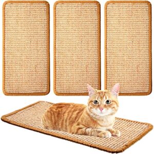 4 pcs cat scratcher mat sisal cat scratching pad scratch mat for cat with adhesive loop tape cat scratch pad rug for protect wall couch window perch cat wall furniture cat shelves, 15.7x7.8 in (khaki)