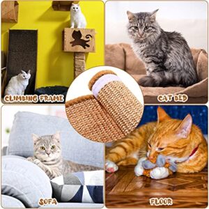 4 Pcs Cat Scratcher Mat Sisal Cat Scratching Pad Scratch Mat for Cat with Adhesive Loop Tape Cat Scratch Pad Rug for Protect Wall Couch Window Perch Cat Wall Furniture Cat Shelves, 15.7x7.8 In (Khaki)