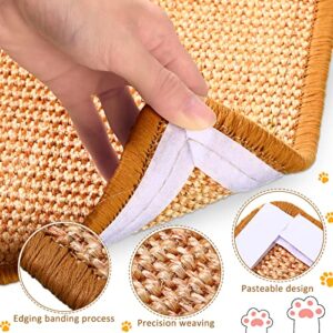 4 Pcs Cat Scratcher Mat Sisal Cat Scratching Pad Scratch Mat for Cat with Adhesive Loop Tape Cat Scratch Pad Rug for Protect Wall Couch Window Perch Cat Wall Furniture Cat Shelves, 15.7x7.8 In (Khaki)