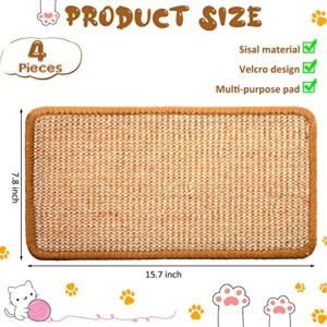 4 Pcs Cat Scratcher Mat Sisal Cat Scratching Pad Scratch Mat for Cat with Adhesive Loop Tape Cat Scratch Pad Rug for Protect Wall Couch Window Perch Cat Wall Furniture Cat Shelves, 15.7x7.8 In (Khaki)