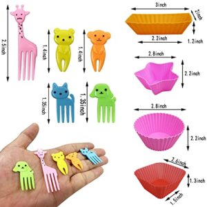 WSmelon Silicone Lunch Box Dividers for kids, 24 pcs Bento Box Dividers with 10 Animal Food Picks,Silicone Bento Box Inserts,Silicone Cupcake Baking Cups,Muffin Pan Liners, Reusable and BPA Free