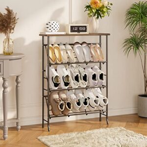 JZM Shoe Rack Storage, Narrow 4 tier Metal Shoe Storage Shelf, Free Standing Shoe Racks, Space Saving Shoe Rack Organizer for Entryway, Hallway, Bedroom, Living Room(12-16 Pair)