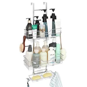 melos over the door shower caddy, 3 tier shower hanging organizer shelf rustproof, shampoo holder with soap holder, shower basket with hooks, for dorm, bath, no drilling, silver