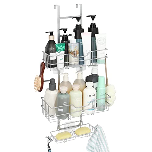 melos Over The Door Shower Caddy, 3 Tier Shower Hanging Organizer Shelf Rustproof, Shampoo Holder With Soap Holder, Shower Basket With Hooks, For Dorm, Bath, No Drilling, Silver