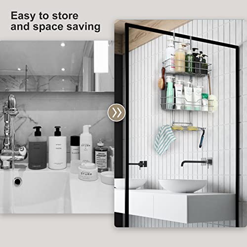 melos Over The Door Shower Caddy, 3 Tier Shower Hanging Organizer Shelf Rustproof, Shampoo Holder With Soap Holder, Shower Basket With Hooks, For Dorm, Bath, No Drilling, Silver