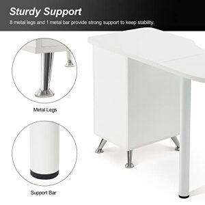 BarberPub L-Shaped Nail Table with Storage Corner Manicure Desk with Drawers and Cabinets Home Office Workstation 2672 (White)