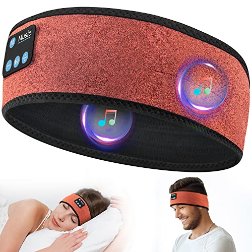 Headband Headphones, Bluetooth 5.3 Sports Headband Wireless Sleep Headphones with Ultra-Thin HD Stereo Speakers Perfect for Sleeping/Workout/Jogging/Yoga/Insomnia/Air Travel/Meditation (Orange)