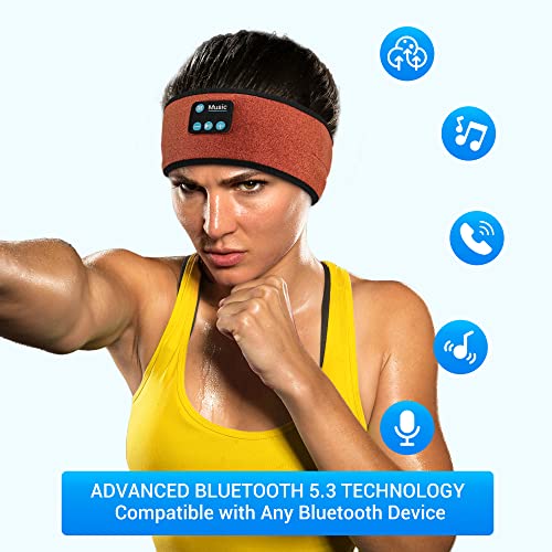 Headband Headphones, Bluetooth 5.3 Sports Headband Wireless Sleep Headphones with Ultra-Thin HD Stereo Speakers Perfect for Sleeping/Workout/Jogging/Yoga/Insomnia/Air Travel/Meditation (Orange)