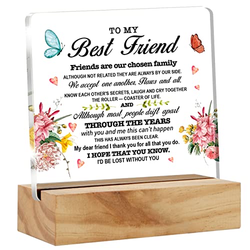 Best Friend Gift Friendship Desk Decor Friends are Our Chosen Family Acrylic Desk Plaque Sign with Wood Stand Home Office Table Desk Sign Keepsake