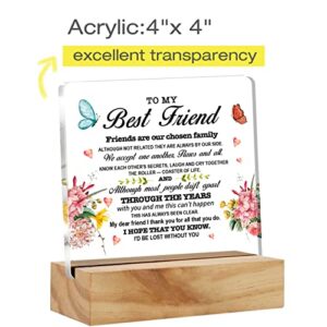 Best Friend Gift Friendship Desk Decor Friends are Our Chosen Family Acrylic Desk Plaque Sign with Wood Stand Home Office Table Desk Sign Keepsake