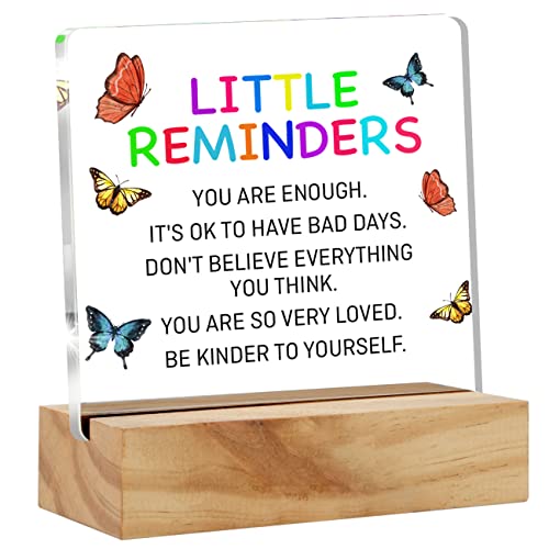 Inspirational Gifts for Women Friends Cheep Up Gift, Little Reminders Desk Decor Encouragement Acrylic Desk Plaque Sign with Wood Stand Home Office Desk Sign Keepsake