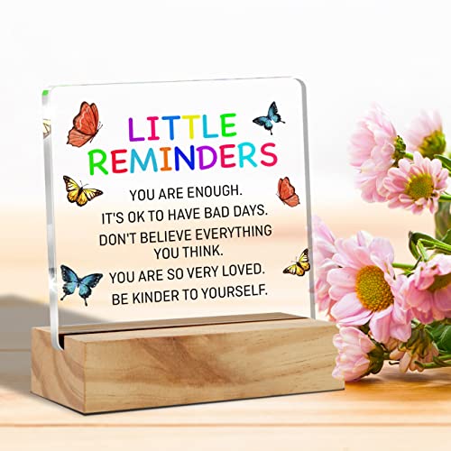 Inspirational Gifts for Women Friends Cheep Up Gift, Little Reminders Desk Decor Encouragement Acrylic Desk Plaque Sign with Wood Stand Home Office Desk Sign Keepsake