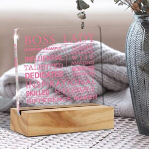 Inspirational Boss Appreciation Gift Boss Lady Gifts for Women, Pink Boss Lady Desk Decor Acrylic Desk Plaque Sign with Wood Stand Home Office Desk Sign Keepsake