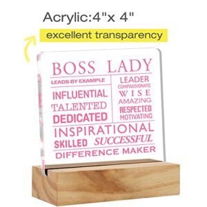 Inspirational Boss Appreciation Gift Boss Lady Gifts for Women, Pink Boss Lady Desk Decor Acrylic Desk Plaque Sign with Wood Stand Home Office Desk Sign Keepsake