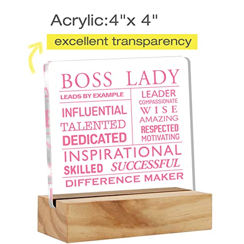 Inspirational Boss Appreciation Gift Boss Lady Gifts for Women, Pink Boss Lady Desk Decor Acrylic Desk Plaque Sign with Wood Stand Home Office Desk Sign Keepsake