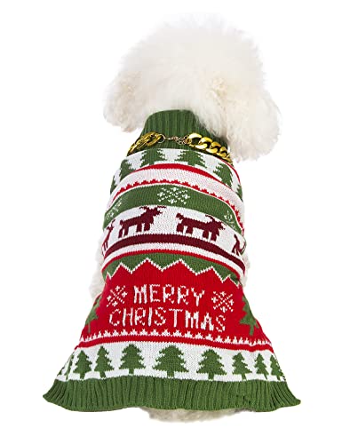 Coomour Dog Chirstmas Shirts Pet Xmas Clothes with Gold Necklace and Glasses Puppy Santa Clothing Cat Shirt (2XL)