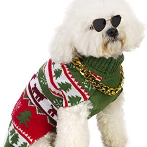 Coomour Dog Chirstmas Shirts Pet Xmas Clothes with Gold Necklace and Glasses Puppy Santa Clothing Cat Shirt (2XL)