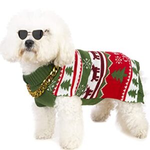 Coomour Dog Chirstmas Shirts Pet Xmas Clothes with Gold Necklace and Glasses Puppy Santa Clothing Cat Shirt (2XL)