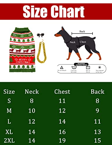 Coomour Dog Chirstmas Shirts Pet Xmas Clothes with Gold Necklace and Glasses Puppy Santa Clothing Cat Shirt (2XL)