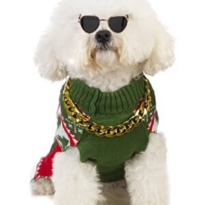 Coomour Dog Chirstmas Shirts Pet Xmas Clothes with Gold Necklace and Glasses Puppy Santa Clothing Cat Shirt (2XL)