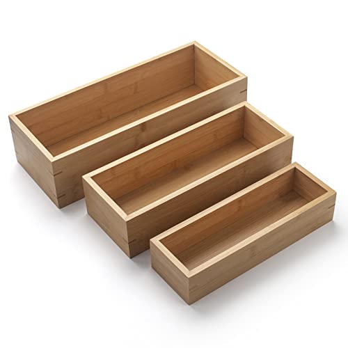 3Pcs Bamboo Bathroom Tray, Bathroom Organizer, Wooden Basket Tray for Counter Toilet Tank Top, Home Decor Wood Box for Toilet Paper Storage