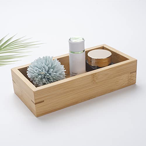 3Pcs Bamboo Bathroom Tray, Bathroom Organizer, Wooden Basket Tray for Counter Toilet Tank Top, Home Decor Wood Box for Toilet Paper Storage