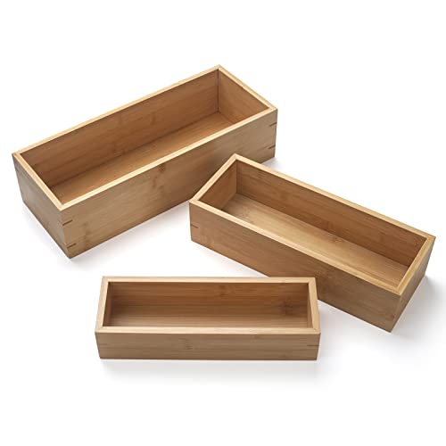 3Pcs Bamboo Bathroom Tray, Bathroom Organizer, Wooden Basket Tray for Counter Toilet Tank Top, Home Decor Wood Box for Toilet Paper Storage