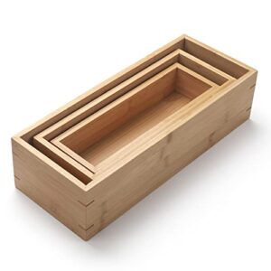 3Pcs Bamboo Bathroom Tray, Bathroom Organizer, Wooden Basket Tray for Counter Toilet Tank Top, Home Decor Wood Box for Toilet Paper Storage