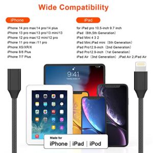 for iPhone Charger Extension Cord,[Apple MFi Certified] Nylon Braided Lightning Extender Dock Cable Male to Female Adapter 3.3FT for iPhone 14 Pro 13 Pro 12 11 X XR 8 7 6 Pass Video,Data,Audio