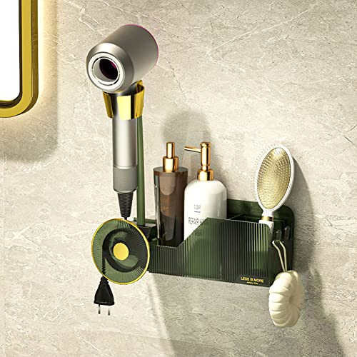 Jasni Wall Mounted Multi-Functional Holder Lazy Hair Dryer Bracket Punch Free Home Hands-Free Toilet Storage Wall Rack Hair Dryer Bracket Bathroom Toilet Blower Cable Organizer (Green)