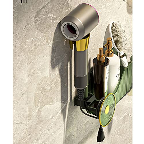 Jasni Wall Mounted Multi-Functional Holder Lazy Hair Dryer Bracket Punch Free Home Hands-Free Toilet Storage Wall Rack Hair Dryer Bracket Bathroom Toilet Blower Cable Organizer (Green)