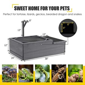 Lovinouse Wooden Turtle House with Light Support, Tortoise Habitat with Waterproof Removable Bottom, Indoor and Outdoor Reptile Cage Small Animals Hutch