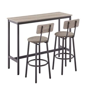 LUCKHAO Dining Table and Chairs Set for 2, 3 Piece Bistro Pub Table with 2 Stools,PU Upholstered Counter Height for Kitchen,Living Room,Bar,Small Spaces (Rectangular Grey)