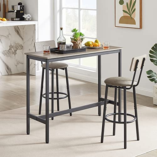 LUCKHAO Dining Table and Chairs Set for 2, 3 Piece Bistro Pub Table with 2 Stools,PU Upholstered Counter Height for Kitchen,Living Room,Bar,Small Spaces (Rectangular Grey)