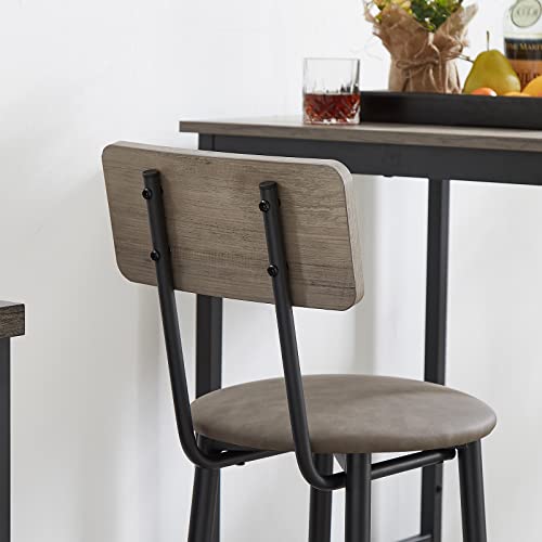 LUCKHAO Dining Table and Chairs Set for 2, 3 Piece Bistro Pub Table with 2 Stools,PU Upholstered Counter Height for Kitchen,Living Room,Bar,Small Spaces (Rectangular Grey)