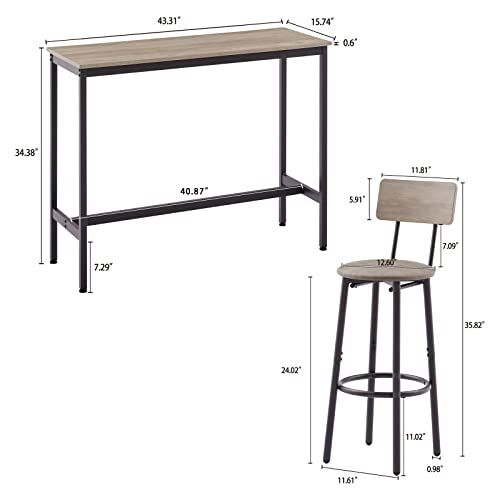 LUCKHAO Dining Table and Chairs Set for 2, 3 Piece Bistro Pub Table with 2 Stools,PU Upholstered Counter Height for Kitchen,Living Room,Bar,Small Spaces (Rectangular Grey)