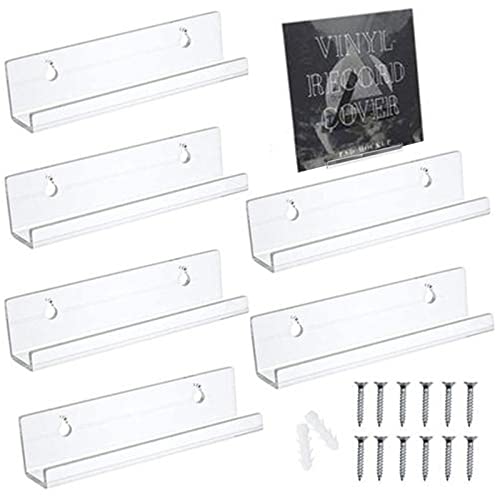 Acrylic Record Shelf,Clear Wall Mount Album Shelf and LP Display Rack for Records Collector, Acrylic Record Wall Mount Sturdy Mini, Show Off Records, 6Pcs