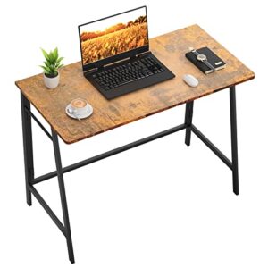 astarth folding desk-40 inch writing computer desk, space saving foldable table, modern simple style pc table, black metal frame-home office desk, no assembly required, rustic brown