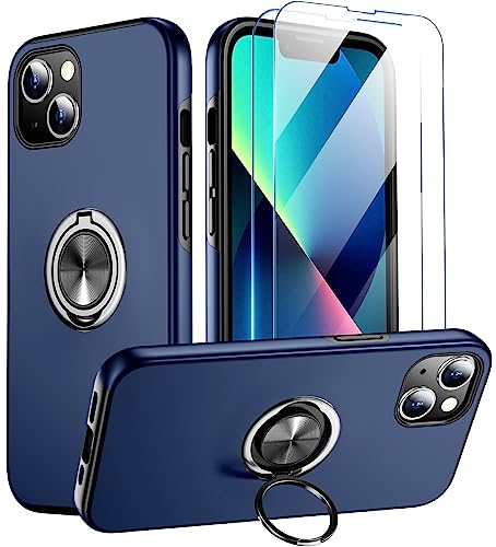 Temdan for iPhone 13 Mini Case, with 360°Rotatable Magnetic Ring Holder Kickstand Slim Fit 13FT Military Grade Heavy Duty Shockproof Phone Case for iPhone 13 Mini 5G 5.4" Blue