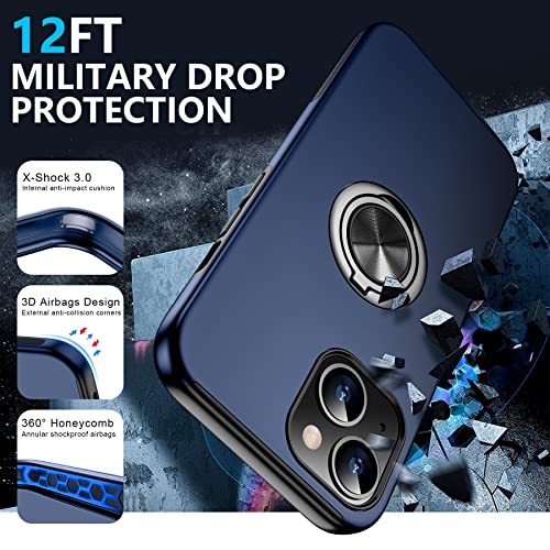 Temdan for iPhone 13 Mini Case, with 360°Rotatable Magnetic Ring Holder Kickstand Slim Fit 13FT Military Grade Heavy Duty Shockproof Phone Case for iPhone 13 Mini 5G 5.4" Blue