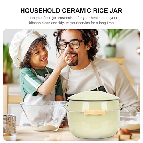 Zerodeko Enamel Kitchen Canister Food Storage Container Enamel Rice Bowl Flour and Sugar Containers Food Storage Containers for Dry Food Sugar Coffee Tea Light Green